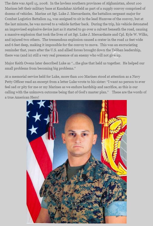 Remembering Marine 1st Sgt. Luke J. Mercardante - NBA - Forums ...