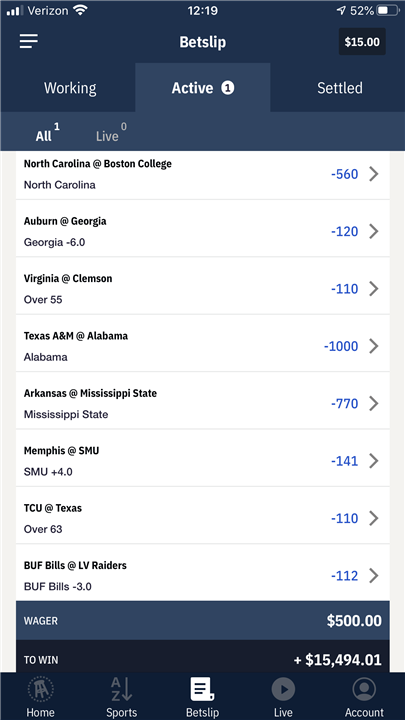 $15K Parlay (ooof level max) - CFB - Forums - Pregame.com